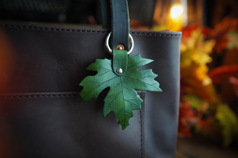 Maple Leaf Leather Bag Charm Large / Fall Keychain / Cute Key ...