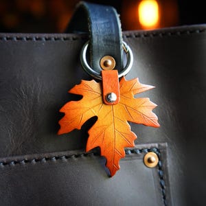 Maple Leaf Leather Bag Charm / Purse or Tote Flair / Fall Keychain ...