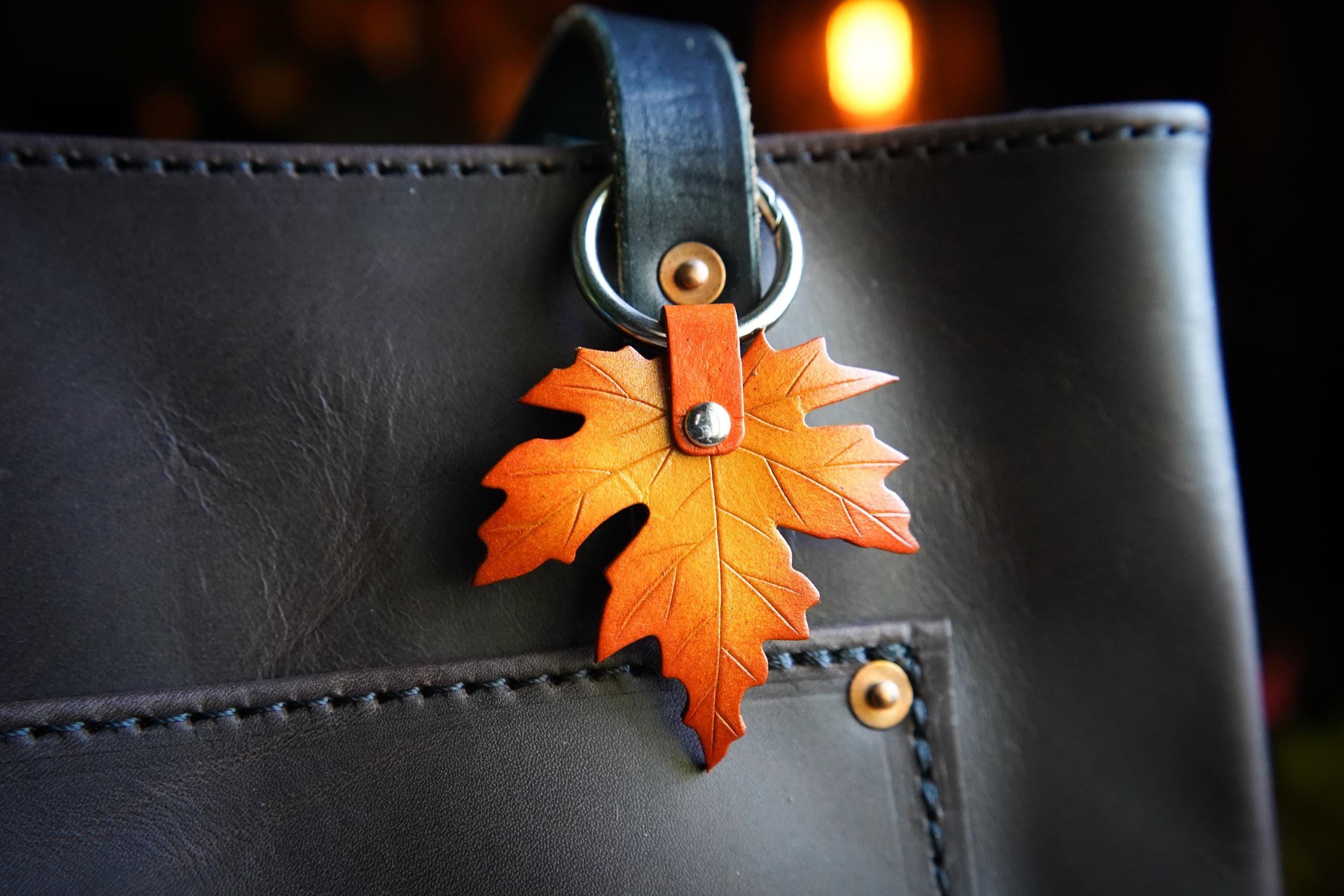 Maple Leaf Leather Bag Charm / Purse or Tote Flair / Fall Keychain ...