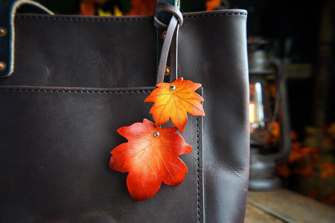 Maple Leaf Bag Charm Custom Leather Colors / Fall Gift Ideas / Cute ...