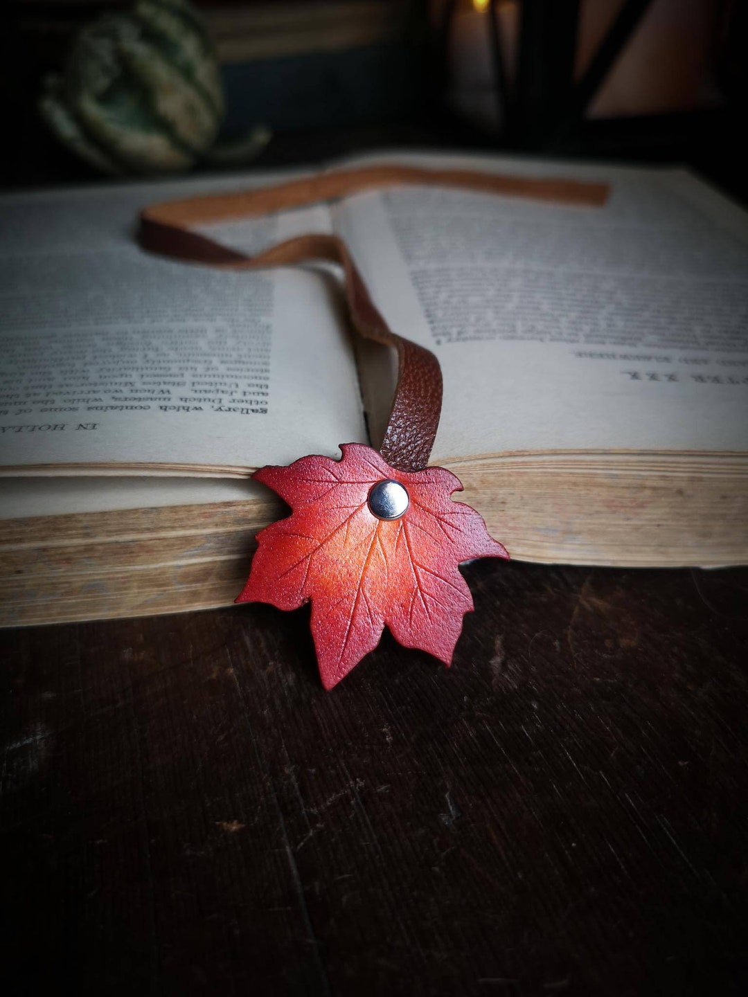 Maple Leaf Bookmark/ Recycled Leather / Fall Colors / Handcrafted ...