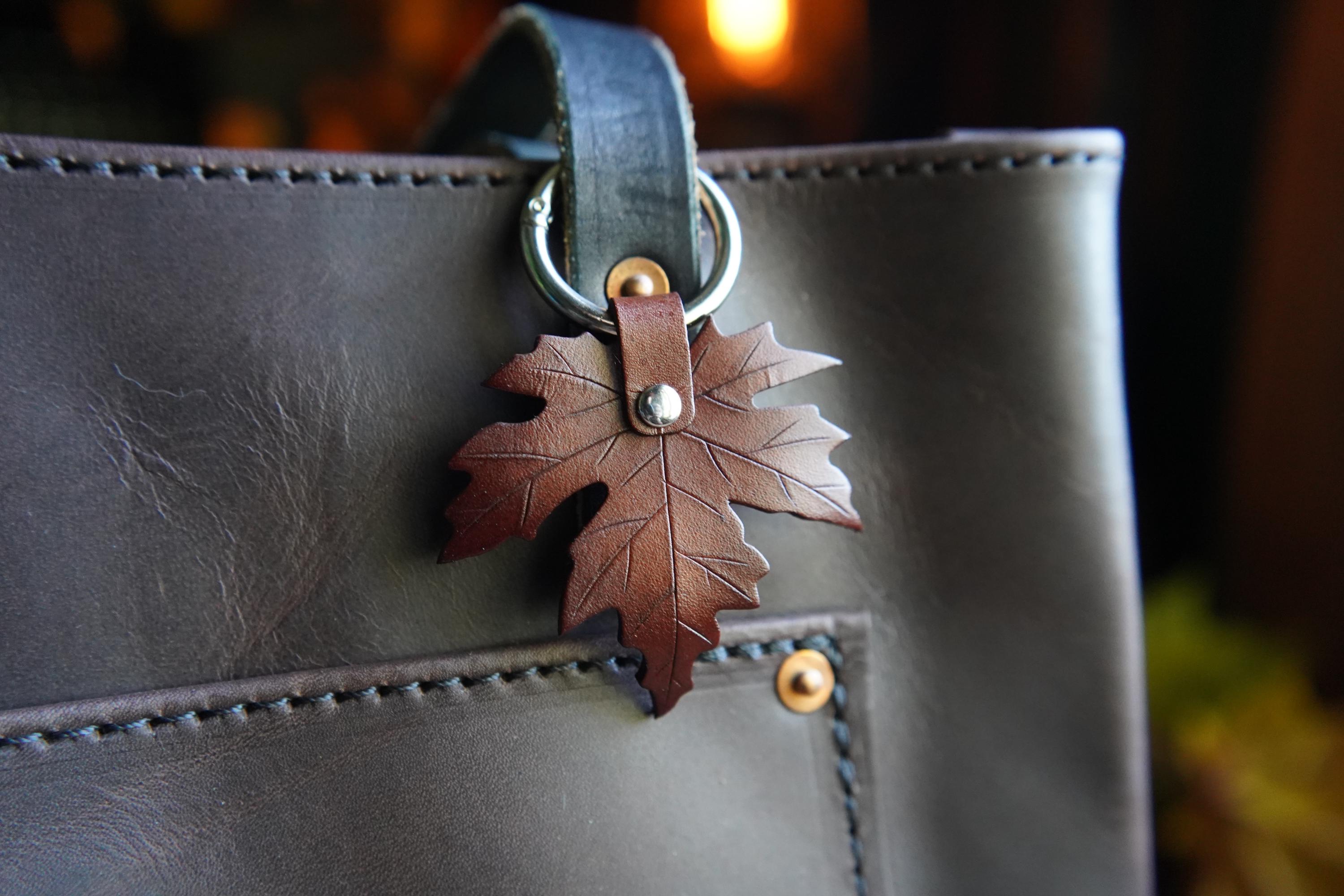 Maple Leaf Leather Bag Charm / Purse or Tote Flair / Fall Keychain ...