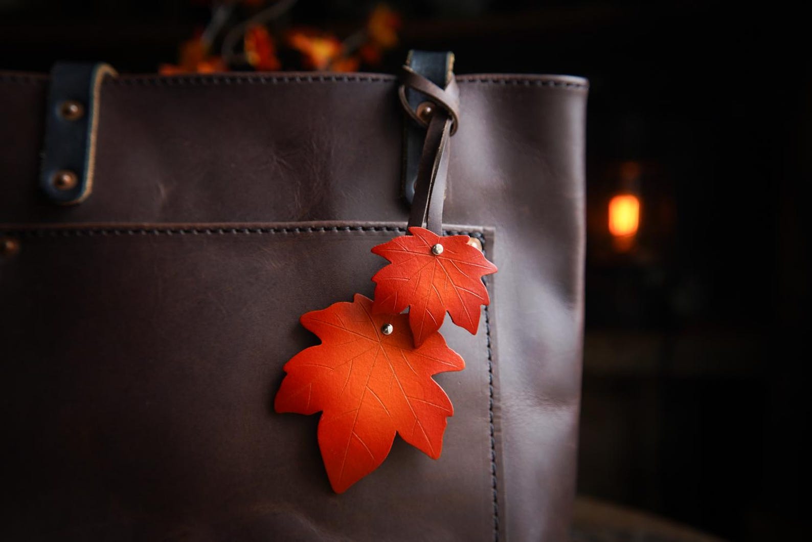 Maple Leaf Leather Bag Charm / Fall Gift Ideas / Cute Purse Accessories ...