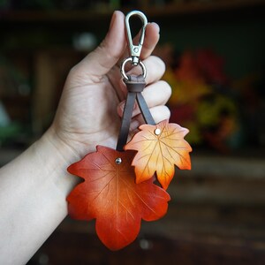 Maple Leaf Leather Bag Charm Keychain Custom Colors / Fall Gift Ideas ...