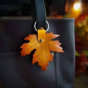 Maple Leaf Leather Bag Charm Large / Fall Keychain / Cute Key ...