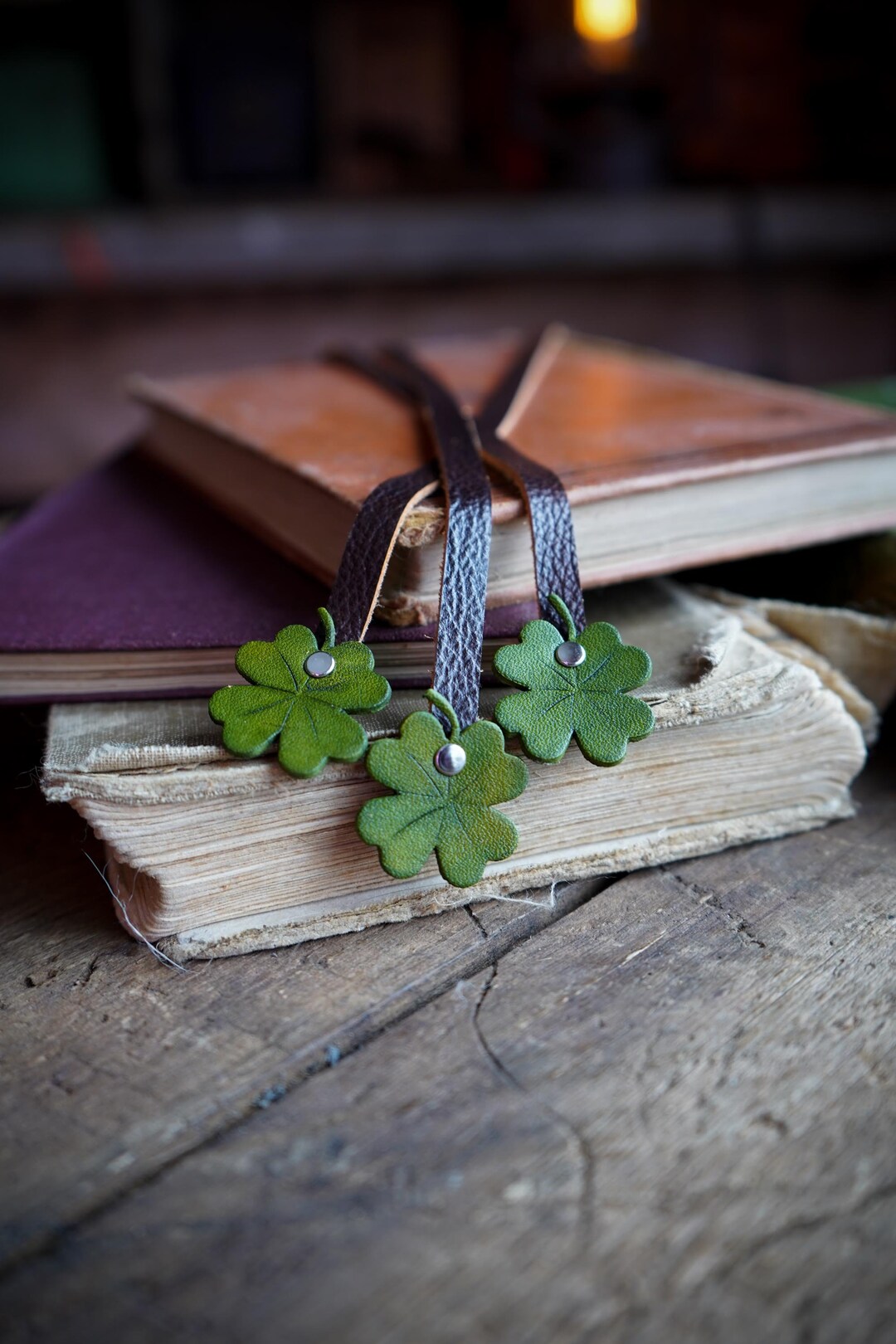 Four Leaf Clover Leather Bookmark / Recycled Materials / Handmade ...
