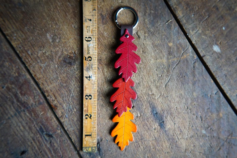 Fall Leather Oak Leaf Bag Charm | Handmade Autumn Leaf Keychain ...