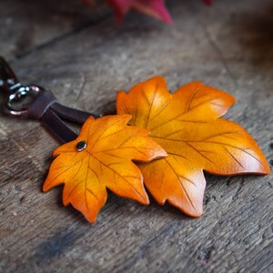 Maple Leaf Leather Bag Charm Keychain / Fall Gift Ideas / Cute Key ...