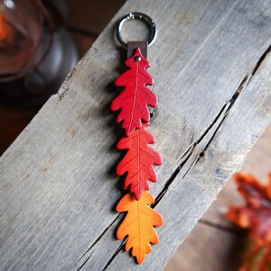 Fall Leather Oak Leaf Bag Charm Handmade Autumn Leaf Keychain ...