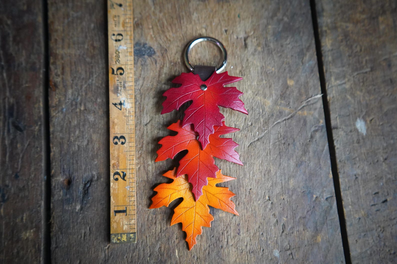 Sugar Maple Fall Leaf Leather Bag Charm | Handmade Autumn Leaf Keychain ...