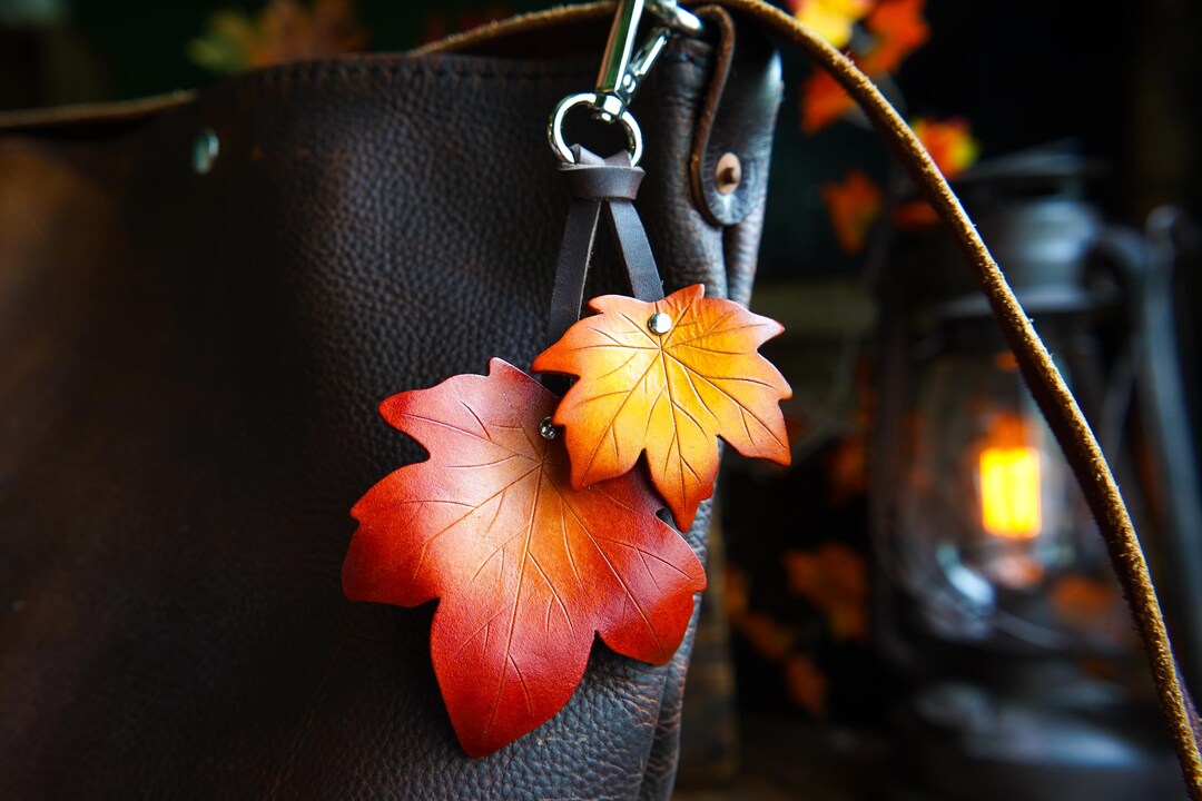 Maple Leaf Leather Bag Charm Keychain Custom Colors / Fall Gift Ideas ...