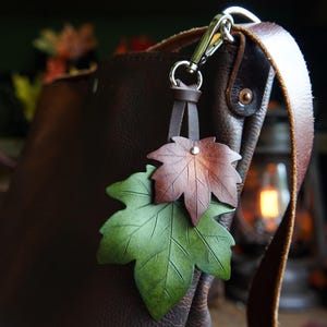Maple Leaf Leather Bag Charm Keychain Custom Colors / Fall Gift Ideas ...
