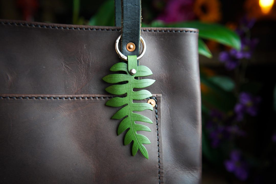 Fern Leather Bag Charm / Forager Gift Ideas / Cute Key Accessories ...