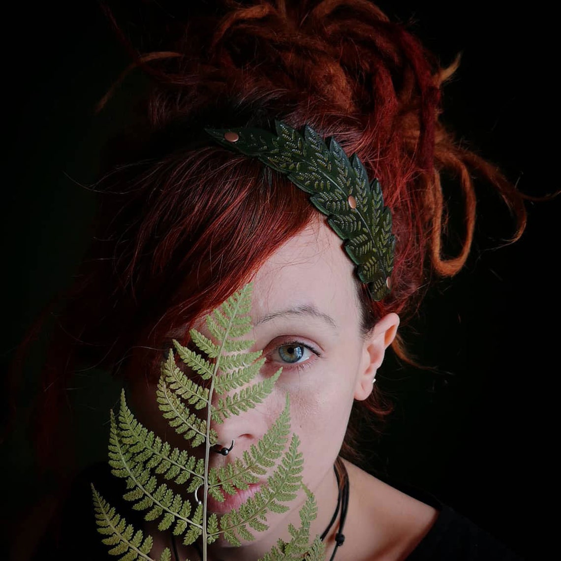Leather Ostrich Fern Head Band / Botanical Fantasy Woodland Hair Piece ...