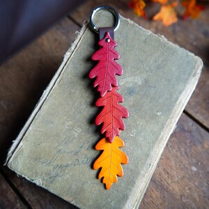Fall Leather Oak Leaf Bag Charm Handmade Autumn Leaf Keychain ...