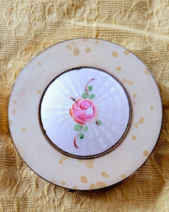 Vintage Compact Rex Guilloche Enamel Flower Theme-Rex… - Gem