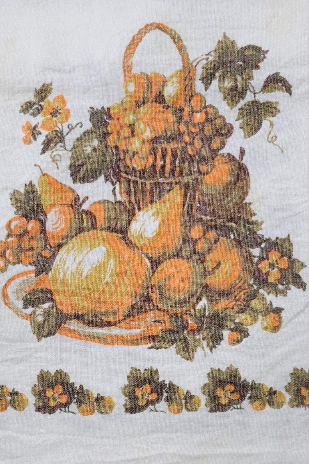Vintage Fall Harvest Fruit Basket Cotton Tablecloth Country - Etsy