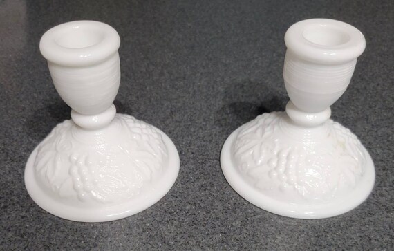 Vintage Pair of Milk Glass Candlesticks Grapes Design. Perfect - Etsy