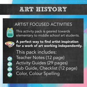 Art History Activity Pack: Elementary & Middle School Art (PDF) - Etsy