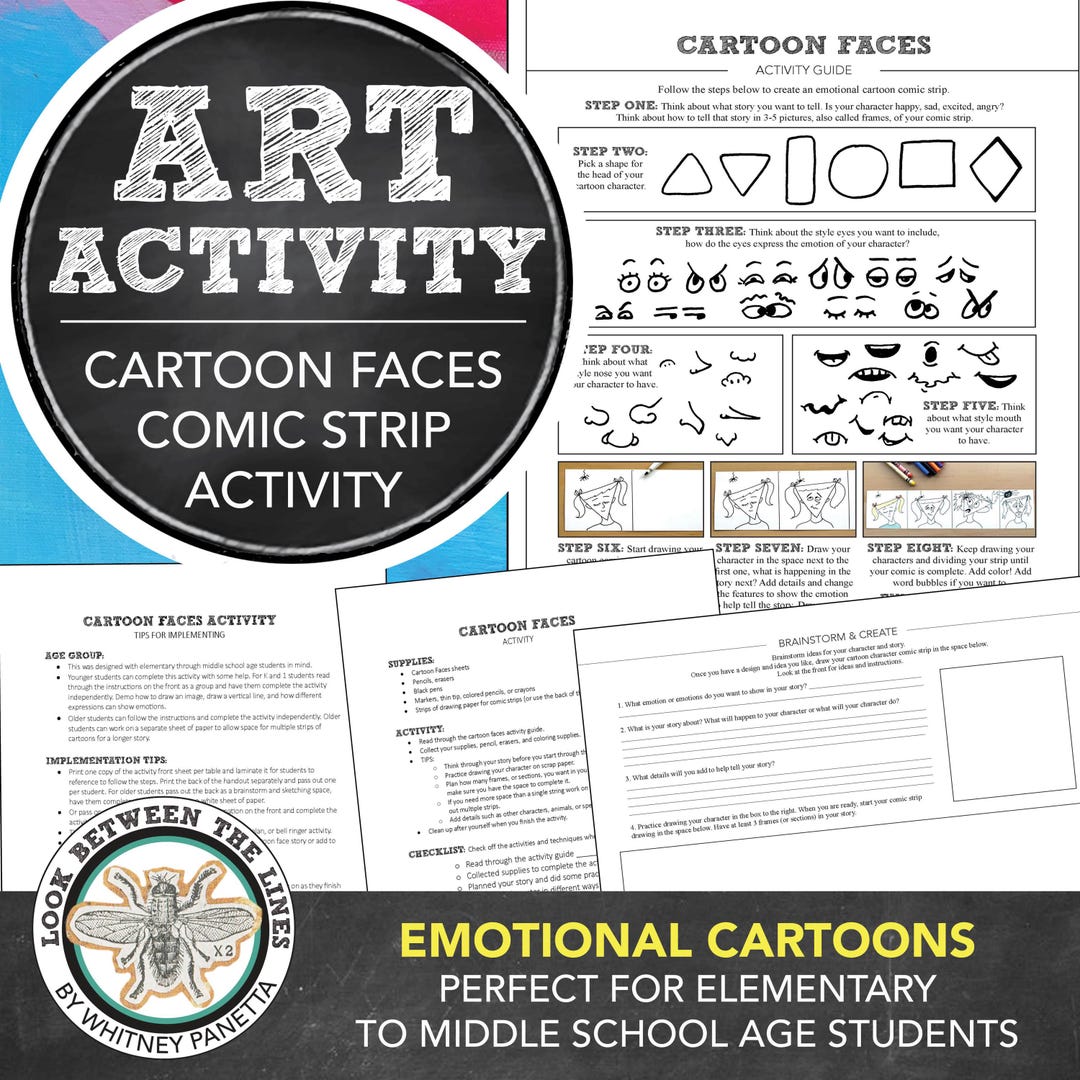 Emotions in Art: Cartoon Faces Comic Strip - Elementary Art Sub Plan - Etsy