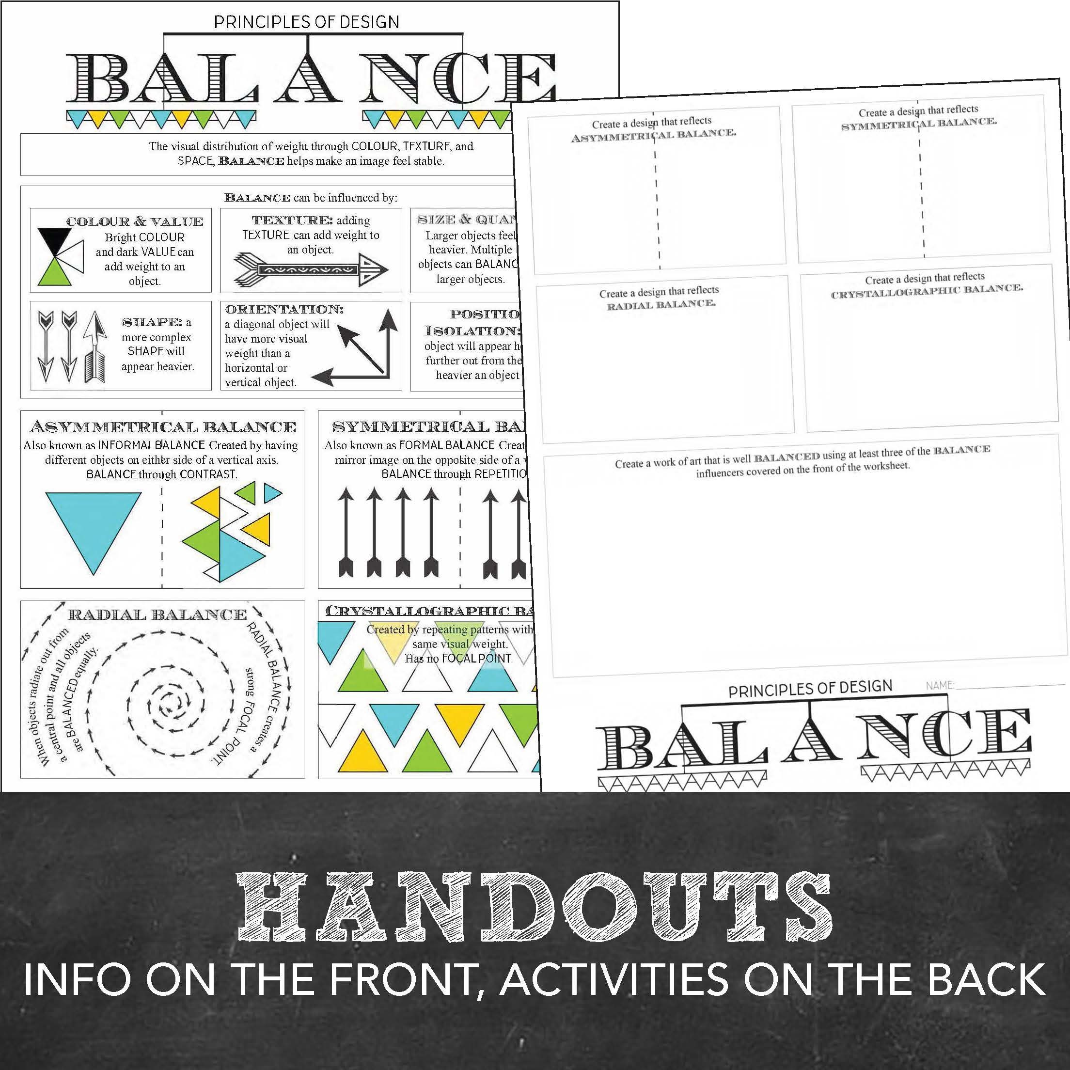 Principles of Design Worksheet, Activity, Sub Plan, Use the Elements of ...
