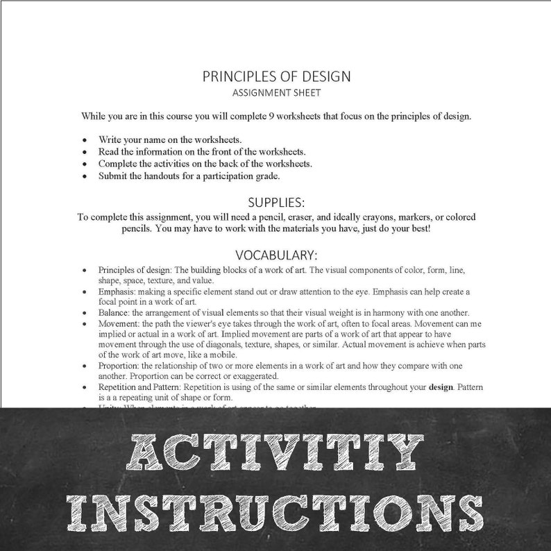 Principles of Design Worksheet, Activity, Sub Plan, Use the Elements of ...