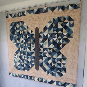 Cozy Blues & Creams Butterfly Quilt / Large Throw Size 68in X 64in / Flutterfly Pattern ...