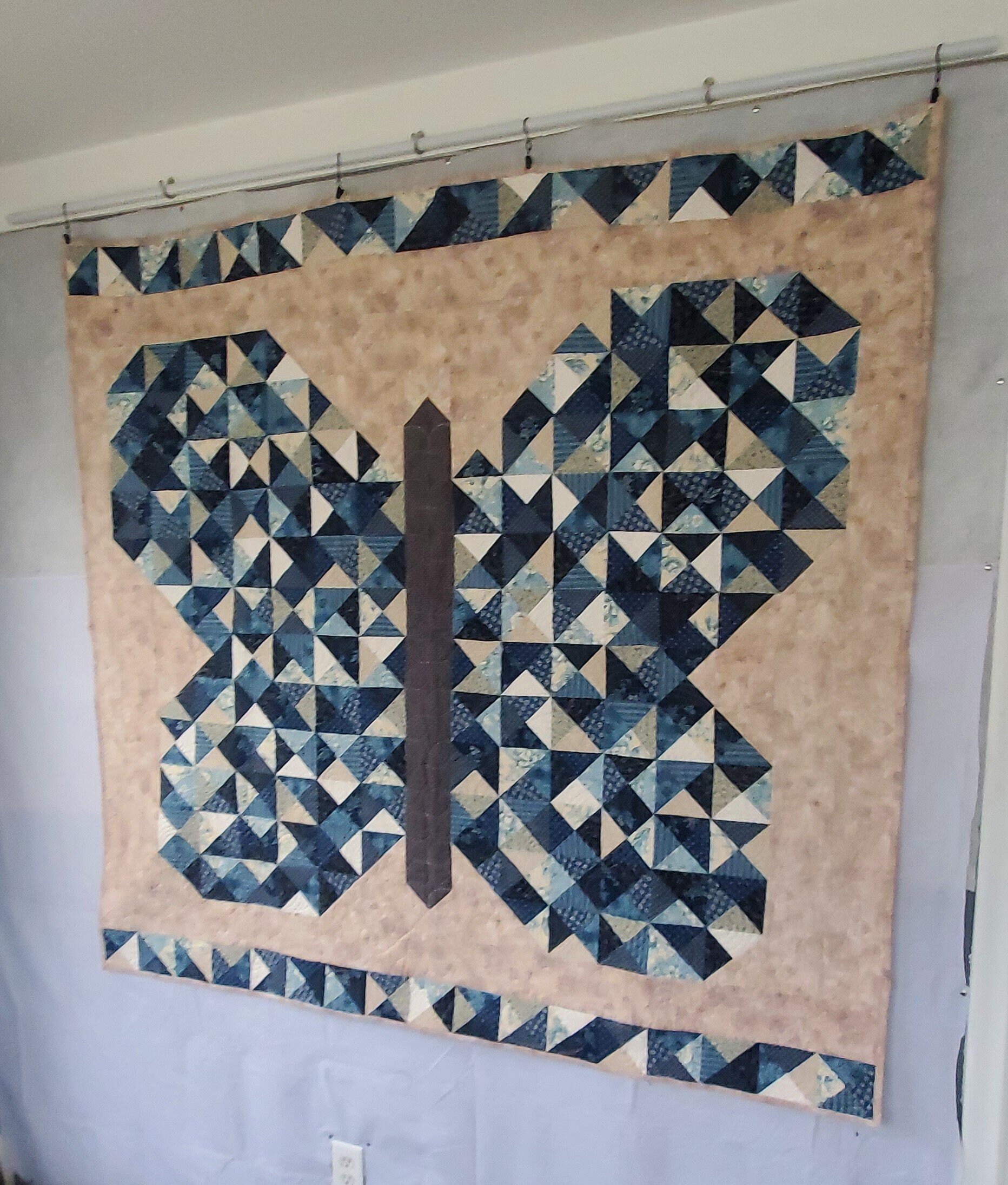 Cozy Blues & Creams Butterfly Quilt / Large Throw Size 68in X 64in ...