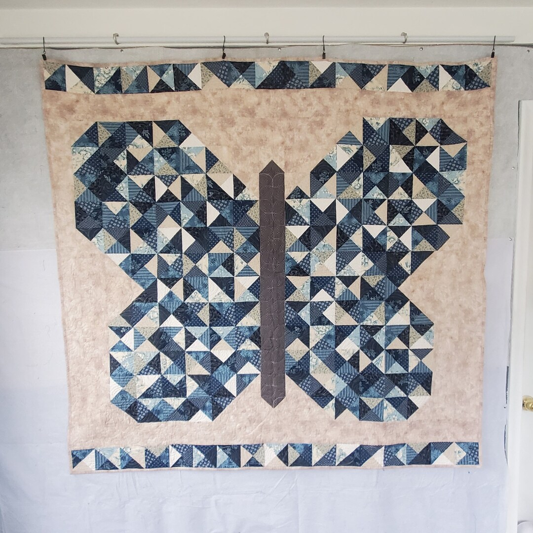 Cozy Blues & Creams Butterfly Quilt / Large Throw Size 68in X 64in ...