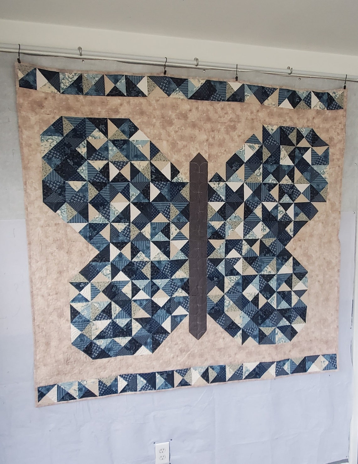 Cozy Blues & Creams Butterfly Quilt / Large Throw Size 68in X 64in / Flutterfly Pattern ...