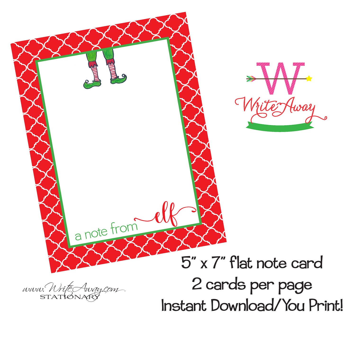 A Note From Elf Notecard Vertical Christmas Elf Downloadable Note Gift ...