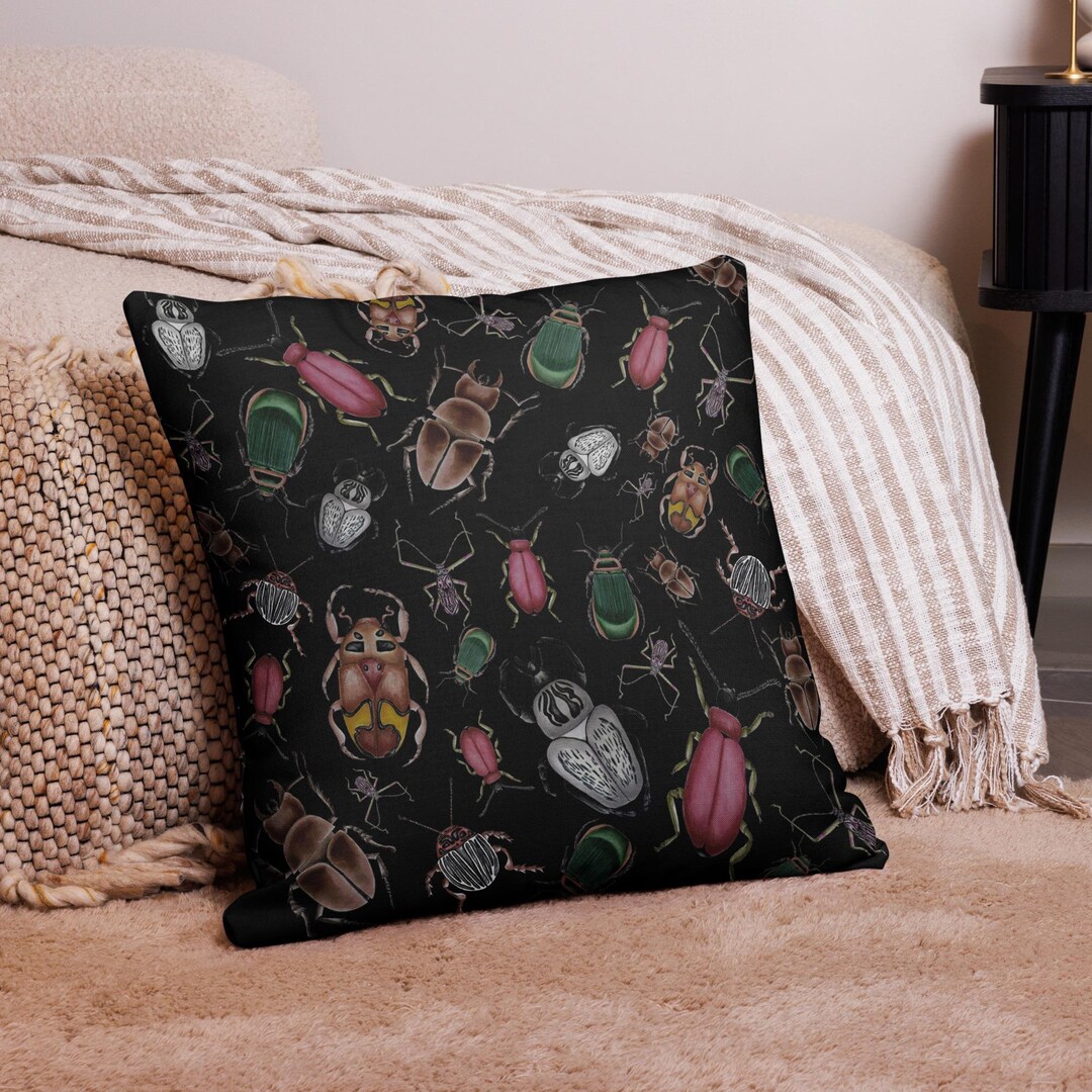 Beetle Print Pillow: Linen-feel Insect Home Decor - Etsy
