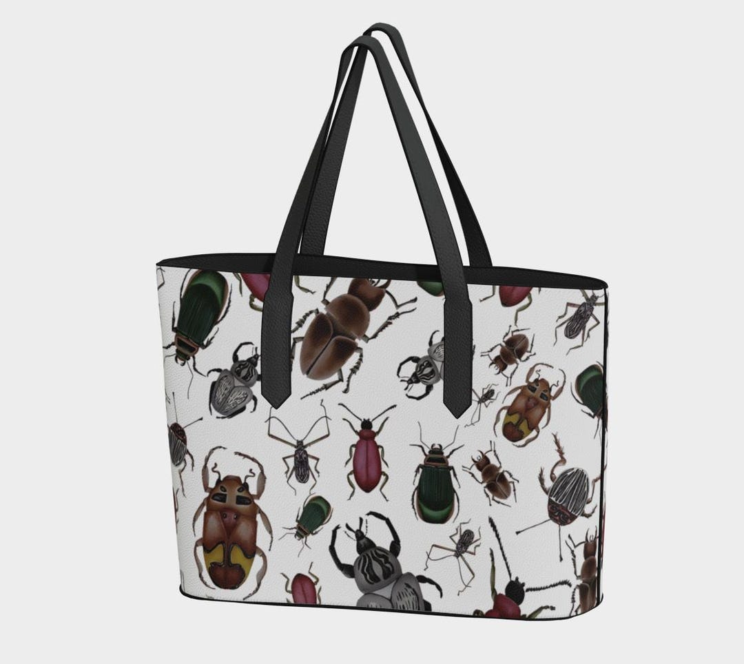 Beetles Print Vegan Leather Tote Bag, Insect Art Handbag - Etsy