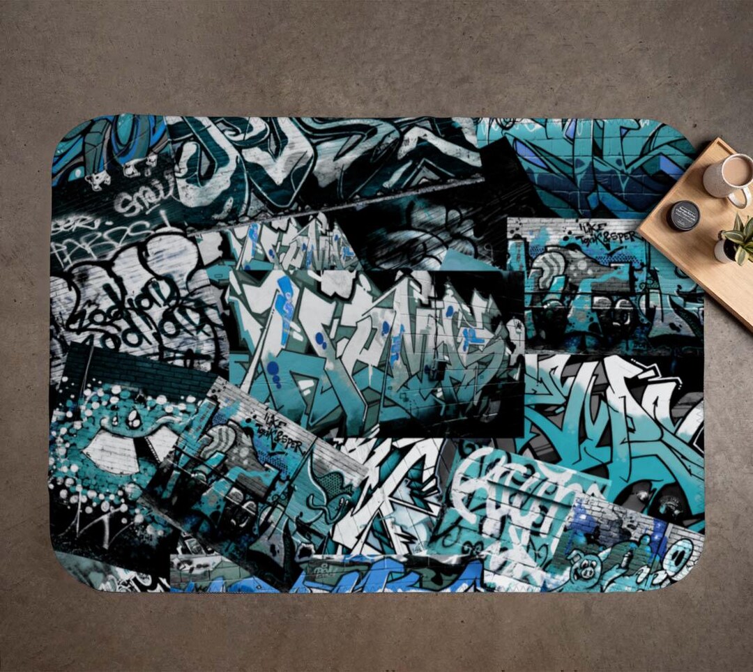 Graffiti Art Blanket: Abstract Spray Paint Throw, Blue Black White - Etsy