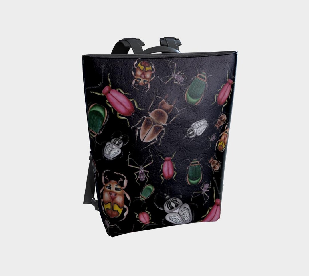 Beetles Print Vegan Leather Backpack: Insect Nature Art, Back to School ...