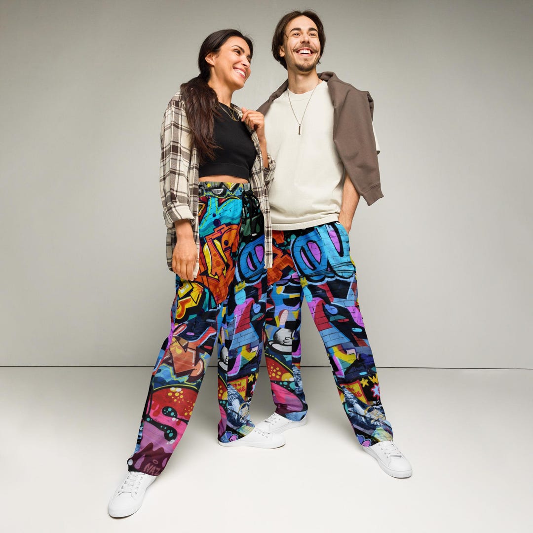 Graffiti Unisex Wide-leg Joggers Sweatpants Plus Regular Size Street ...