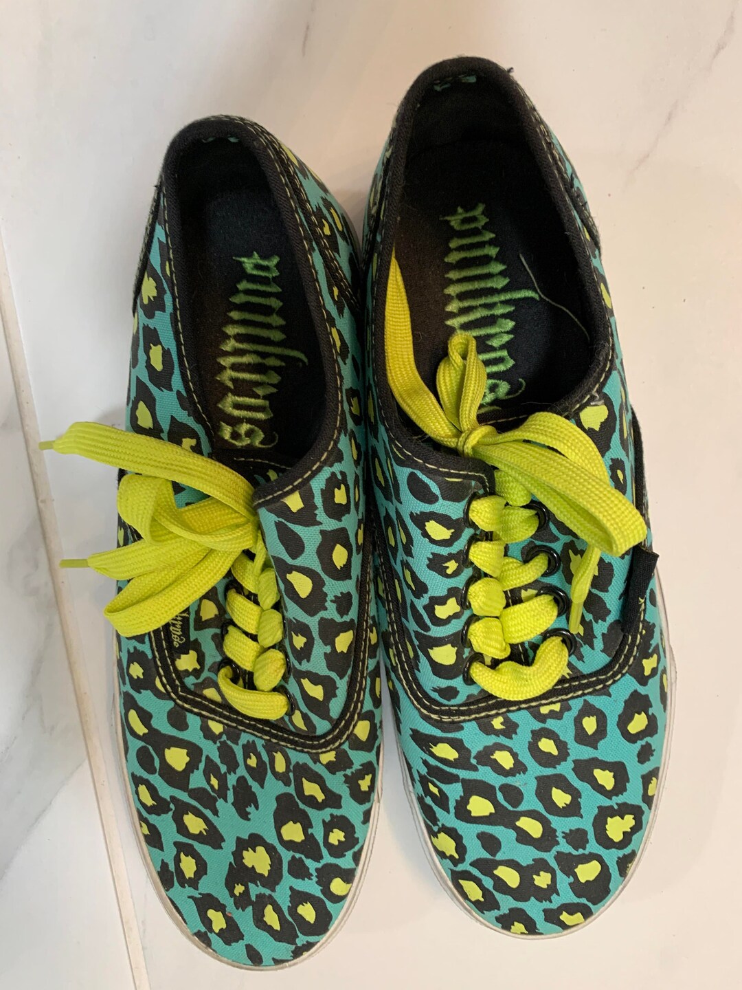 PUNKROSE Yellow and Turquoise Blue/teal Leopard Print Sneakers/runners ...