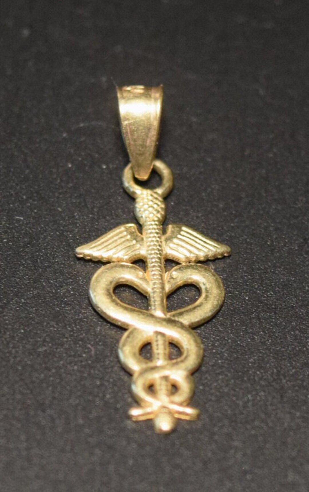 Vintage 10K Yellow Gold Caduceus Charm MD Doctor Snakes Wings Angel ...
