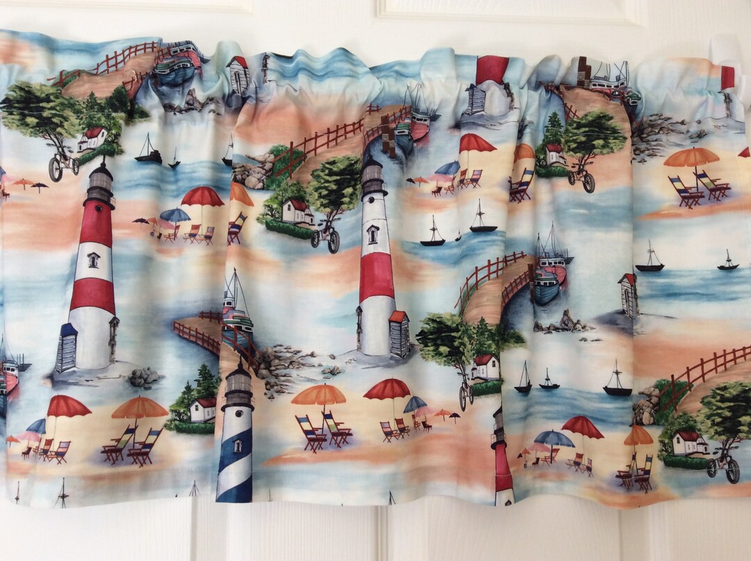 Beach Lighthouse Ocean Valance 42” Wide and 15” Long/high in 100% ...