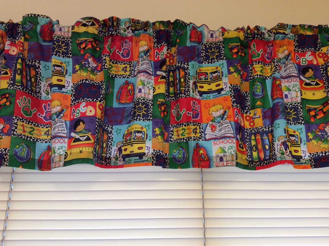 School Kids School Bus School Supplies Valance 41" Wide X 15" Long ...