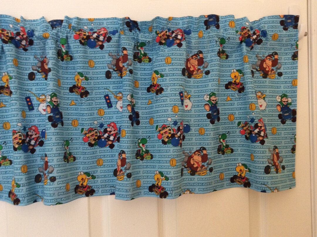MARIO KART Curtain Valance 42" Wide and 17" Long/height in 100% Cotton ...