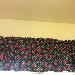 Cherries and White Polka Dots on Black Valance 42" Wide and 15" Long ...