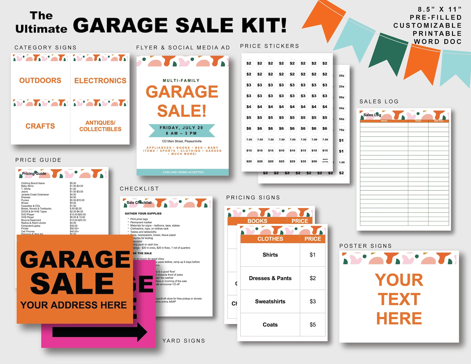 Yard Sale Sign Kit Bundle Tag Sale Sign Garage Sale Estate Rummage ...