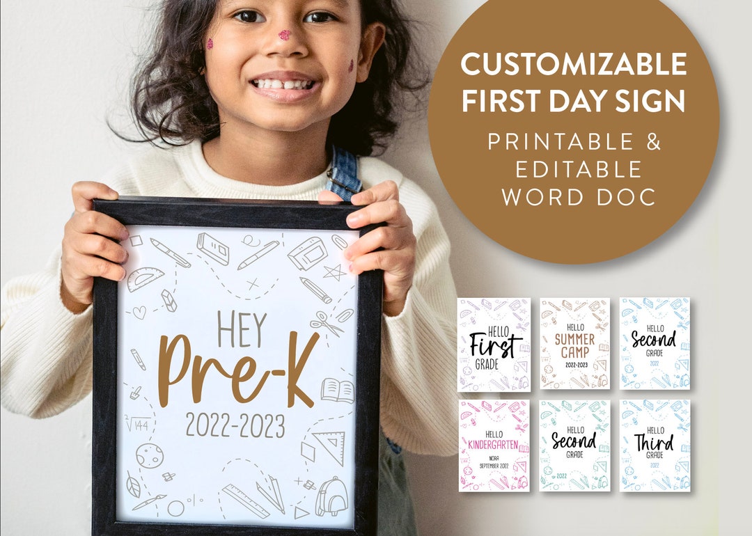 Editable Printable First Day Back to School Sign, Reusable Poster ...