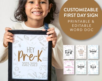 Editable Printable First Day Back to School Sign, Reusable Poster ...