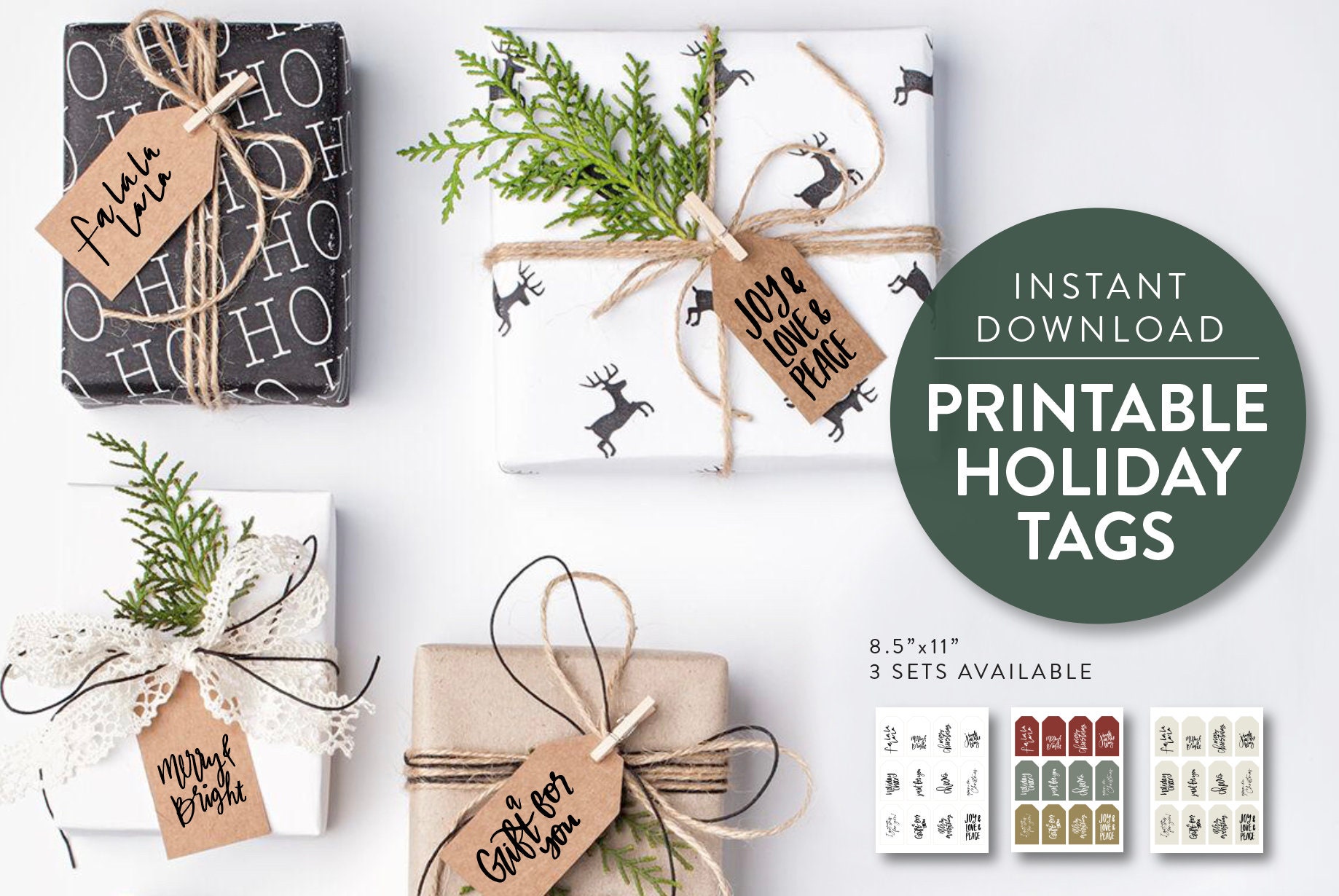 Printable Holiday Gift Tag Bundle Set Handlettered Christmas - Etsy