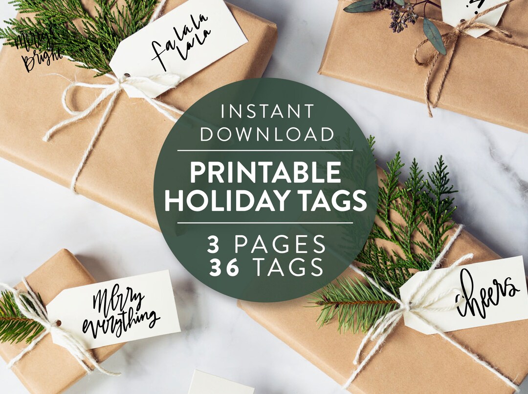 Printable Holiday Gift Tag Bundle Set Handlettered Christmas Merry ...