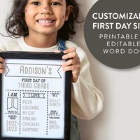 Editable Printable First Day Back to School Sign, Reusable Poster ...