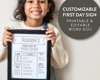 Editable Printable First Day Back to School Sign, Reusable Poster ...