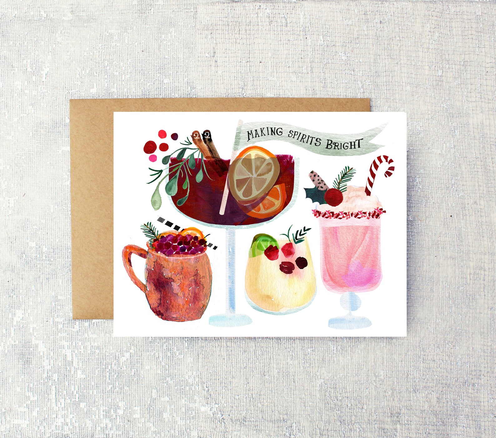 Making Spirits Bright Holiday: Box Set 6 Cards (blank Inside) - Etsy